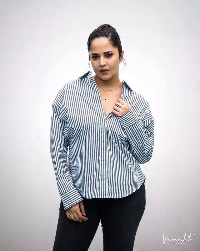 Anasuya Shines in Striped Attire | Anasuya Shines in Striped Attire
