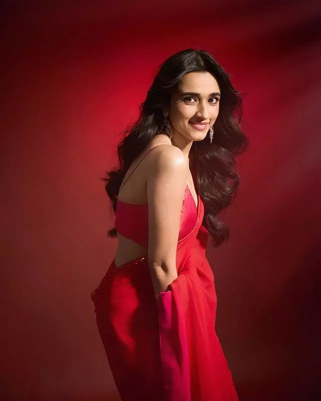 Nuveksha Shines in Red Saree Photos! | Nuveksha Shines in Red Saree Photos!