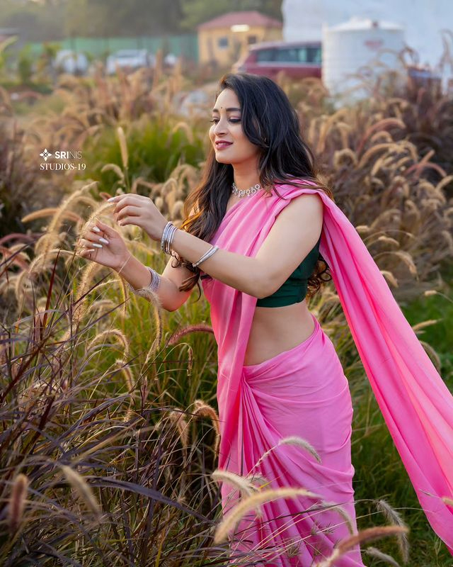 Bhanu Sri's Charm in Pink Rose Saree | Bhanu Sri's Charm in Pink Rose Saree