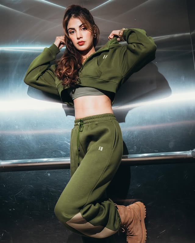 Rhea Chakraborty Rocks in Olive Hoodie Set | Rhea Chakraborty Rocks in ...
