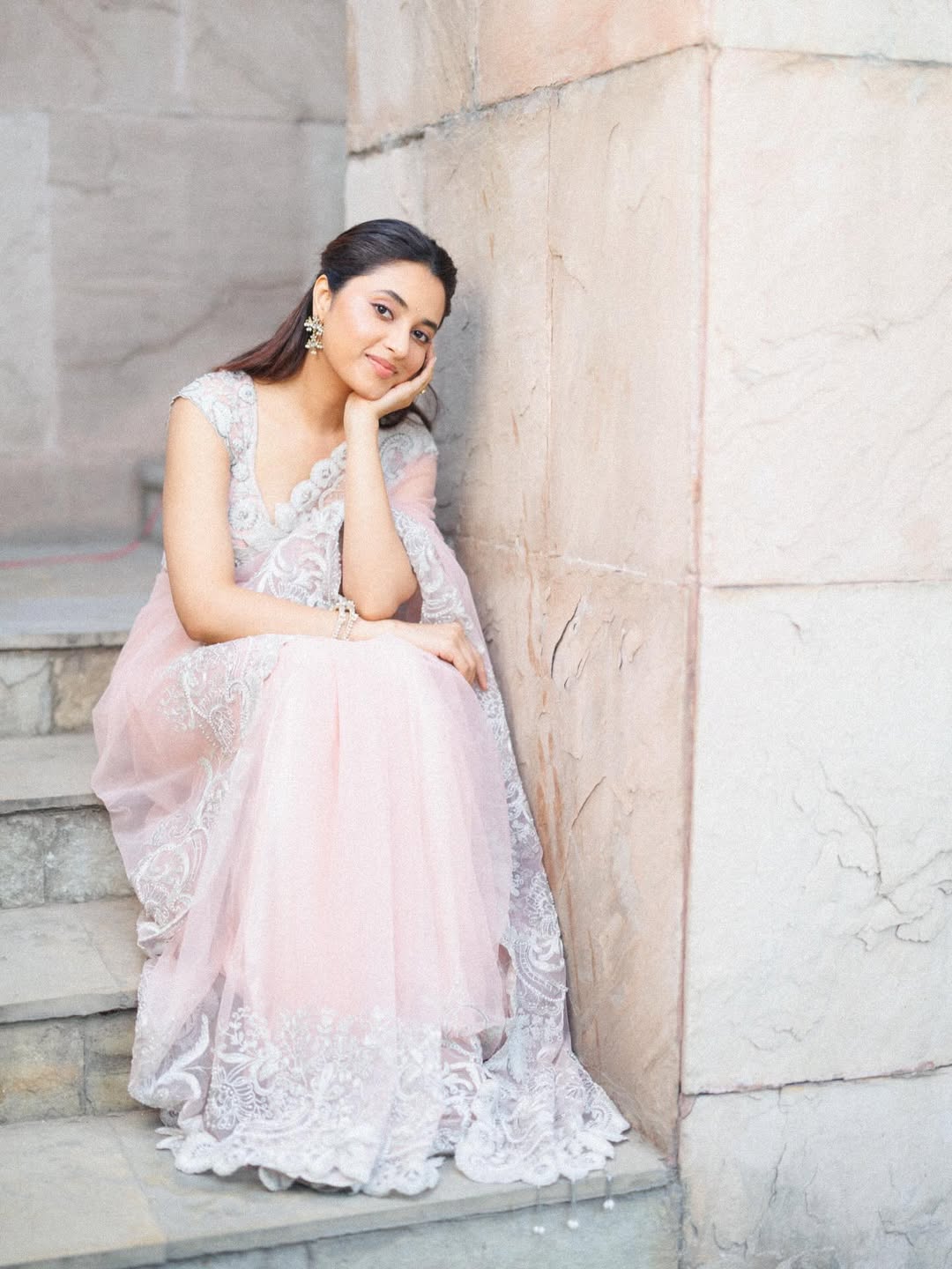 Priyanka Mohan Stuns in Elegant Pink Saree with Graceful Charm ...
