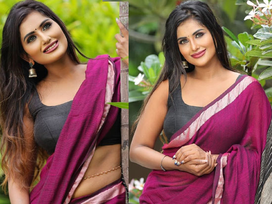 Model Nisha Marimuthu Glamorous Pics In Saree
