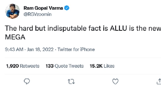 'అల్లు'నే కొత్త 'మెగా' అంటూ ఫ్యాన్స్ మధ్య చిచ్చుపెట్టిన ఆర్జీవీ..!