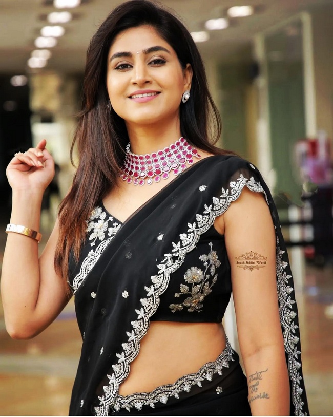 Anchor Varshini Looks Gorgeous in Black Saree