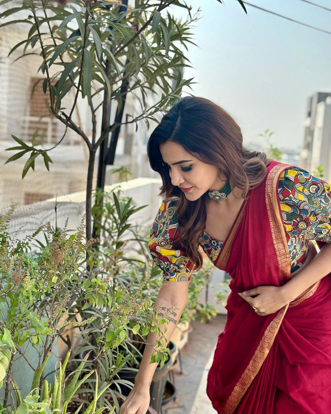 Delightful Poses Of Ashu Reddy In Red Saree